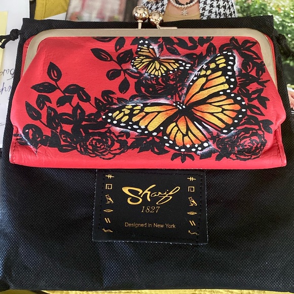 Sharif | Bags | Sharif Red Butterfly Kiss Lock Wallet | Poshmark
